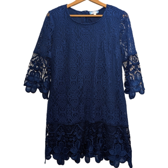 J. Jill | Dresses | J Jill Blue Floral Lace Shift Dress Large | Poshmark